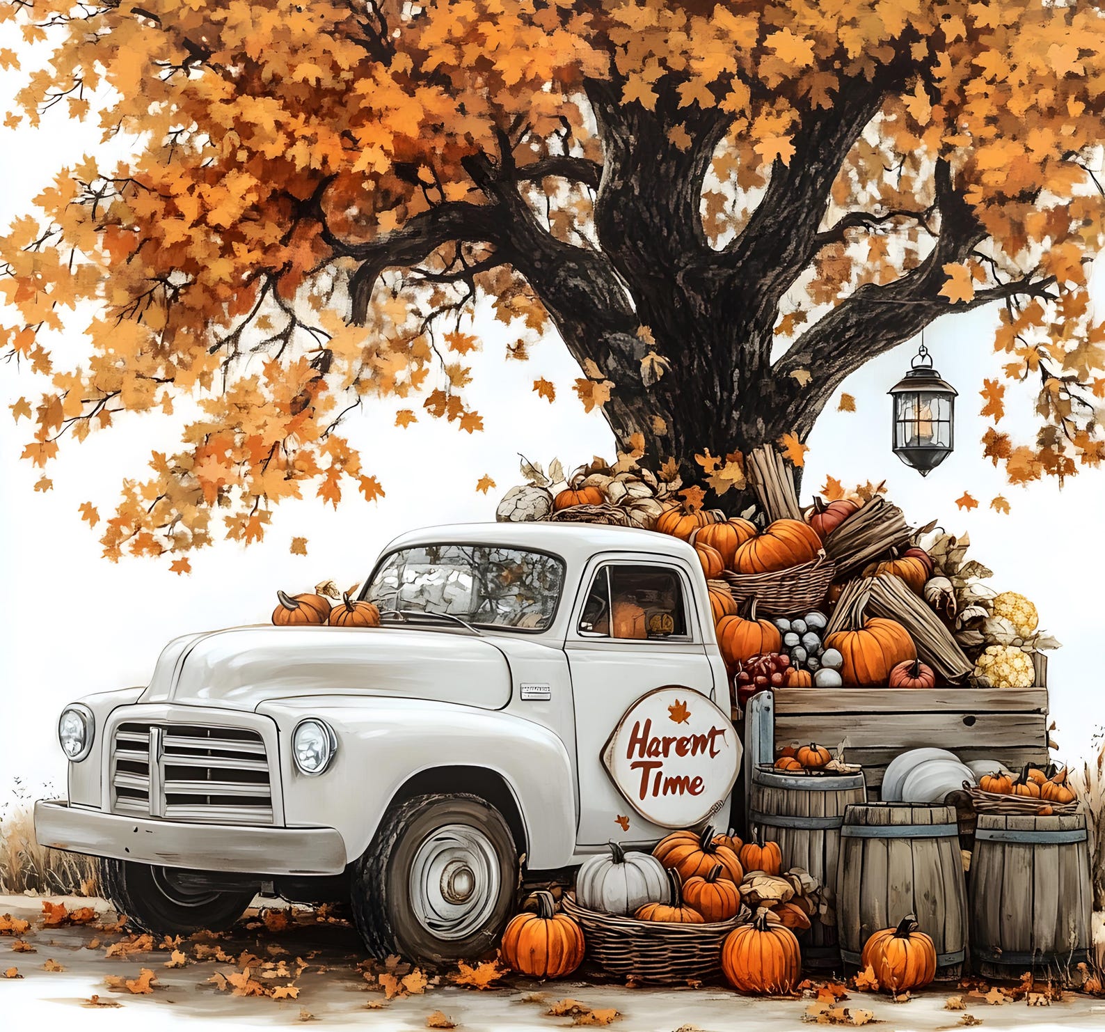 25 Vintage Autumn Truck Clipart - Fall Harvest Trucks With Pumpkins ...