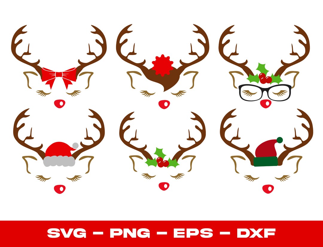 Christmas Reindeer Faces Svg, Reindeer Svg, Cute Reindeer Svg ...