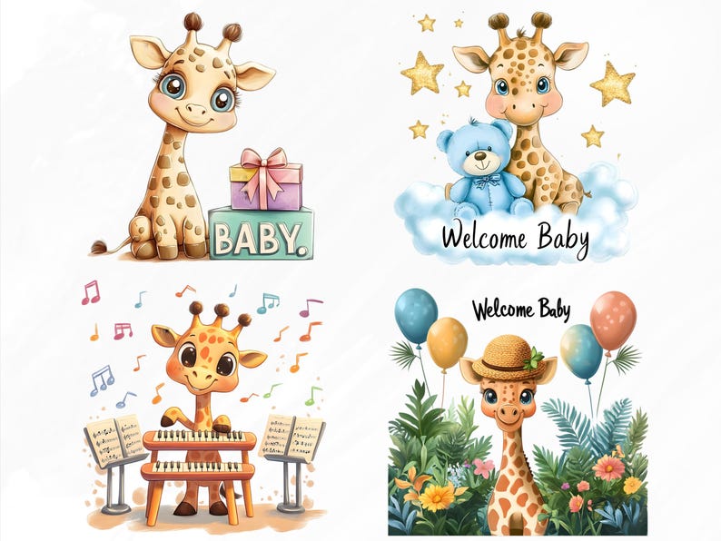 22 Cute Giraffe Clipart Bundle, Baby Giraffe PNG, Welcome Baby Giraffe ...