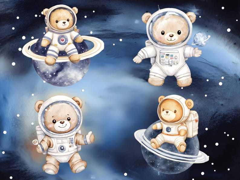 Watercolor Space Clipart Bundle, Cute Astronaut Clipart, Astronaut ...