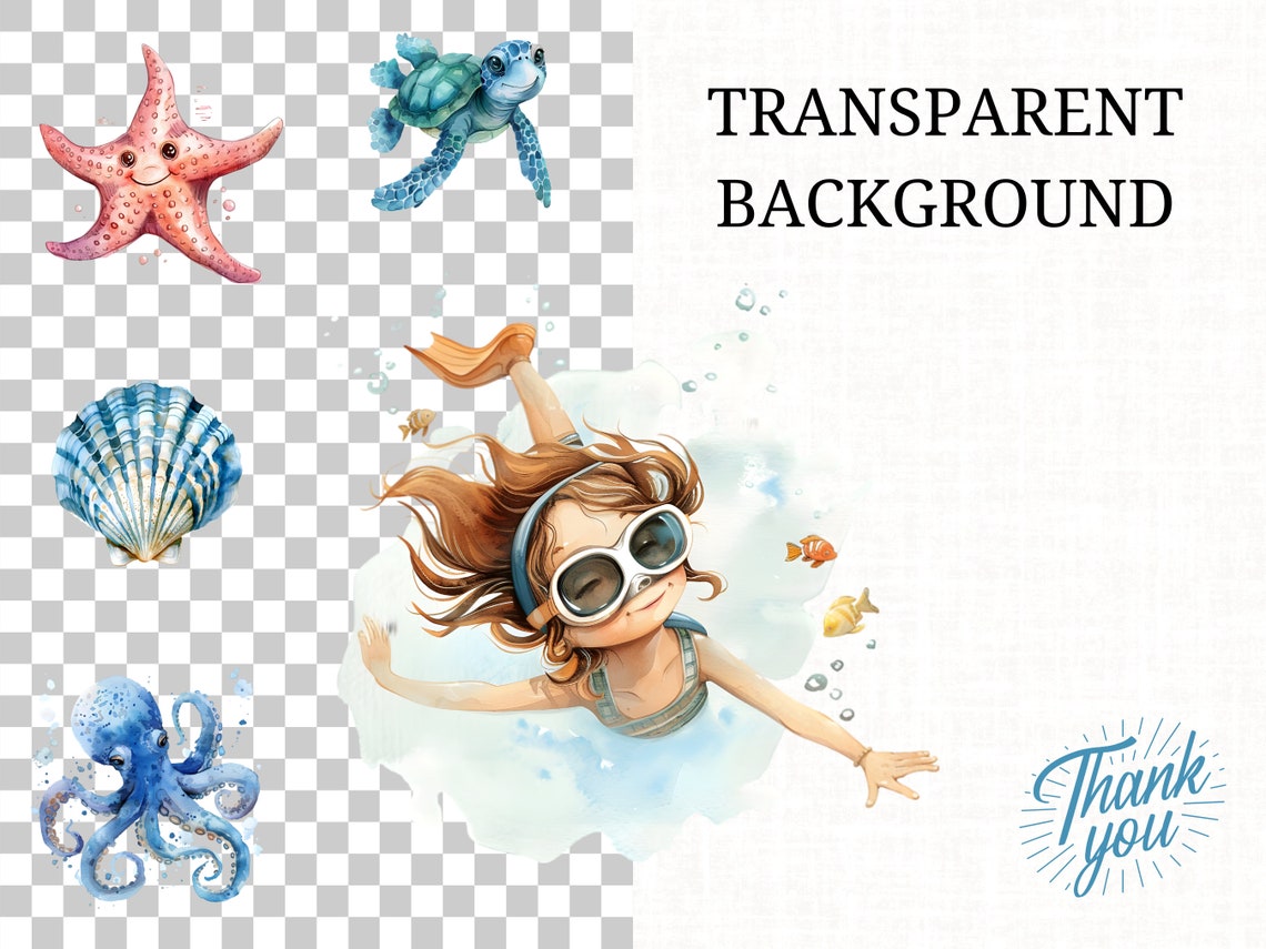 Under the Sea Clipart Bundle, Cute Sea Animals PNG, Ocean Sea Animals ...