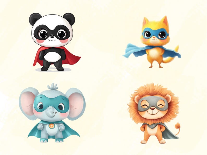Animal Superheroes Clipart Bundle, Cute Baby Animals PNG, Safari Animal ...