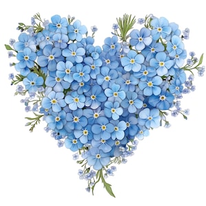 Forget Me Not Heart Clipart | 15 Blue Floral Pngs | Watercolor Flowers ...