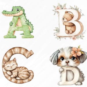 Watercolor Animal Alphabet Clipart, Cute Animal Letters PNG, Alphabet ...