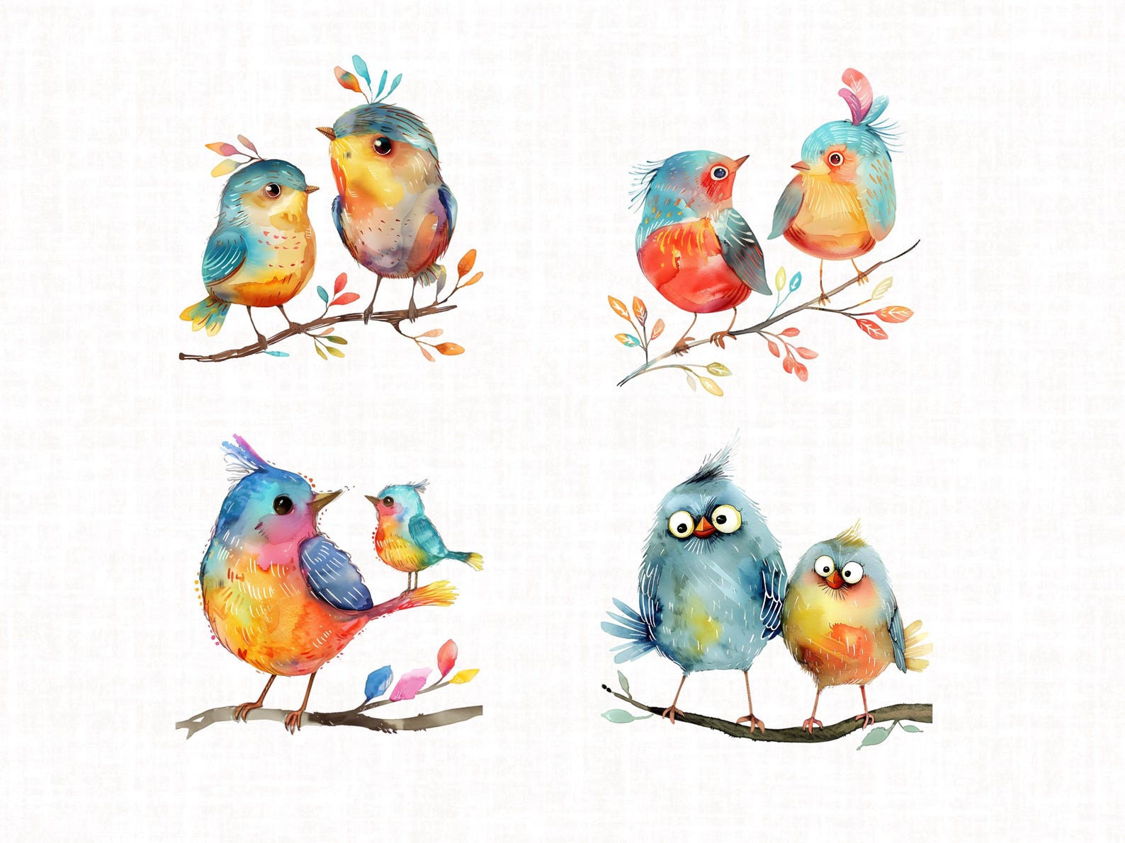30 Cute Whimsical Bird Clipart, Funny Bird Clipart, Watercolor Clipart ...