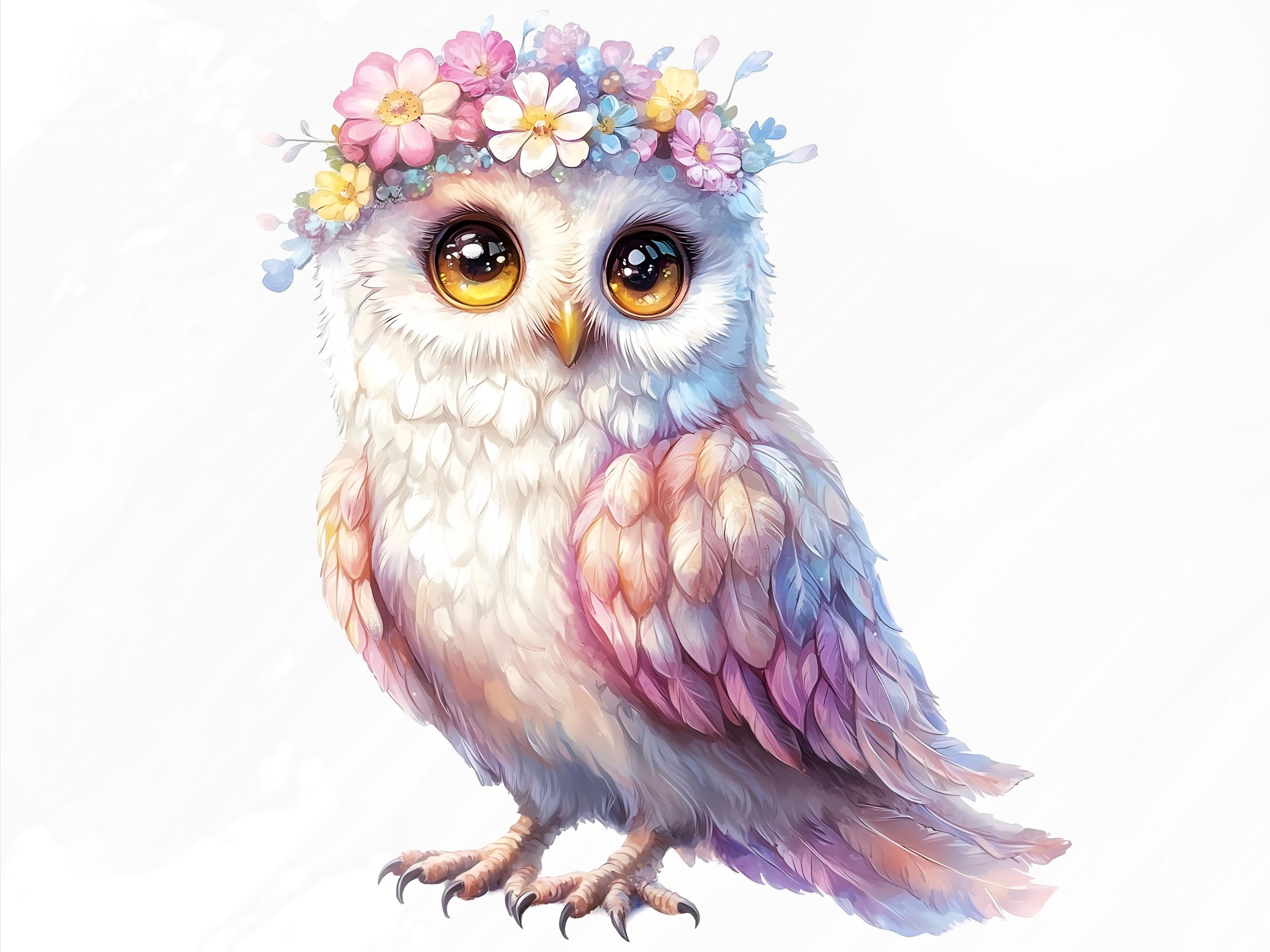 Cute Owl Clipart Bundle, Watercolor Floral Owls PNG, Baby Owl Clip Art ...