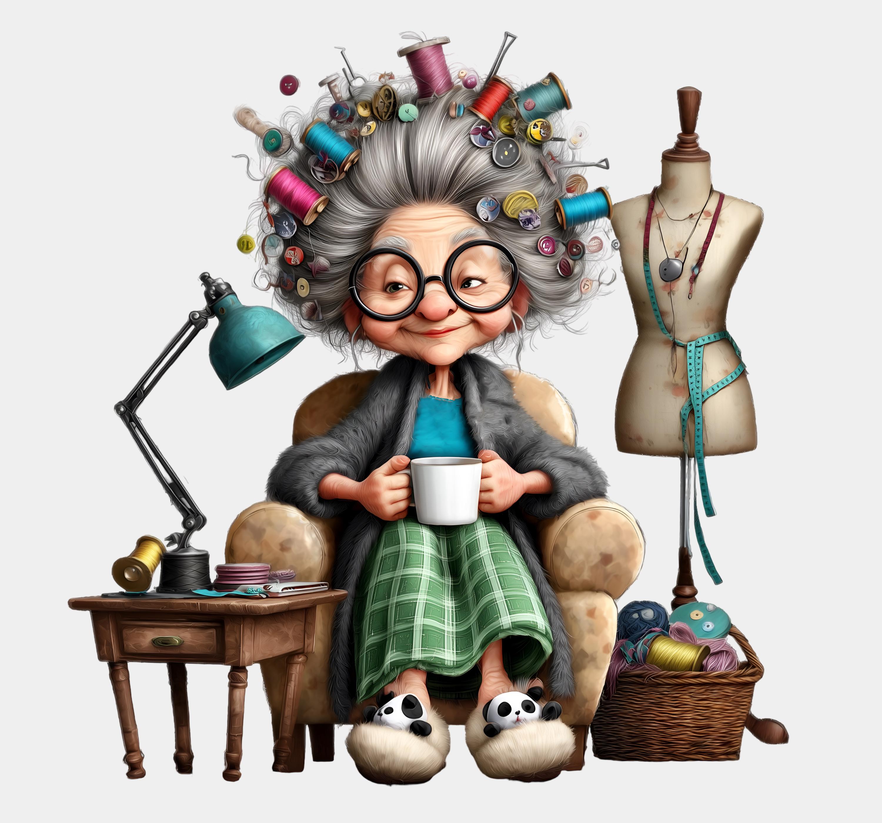 Quirky Seamstress Clipart, Funny Sewing Lady PNG, Sewing Room Clip Art ...