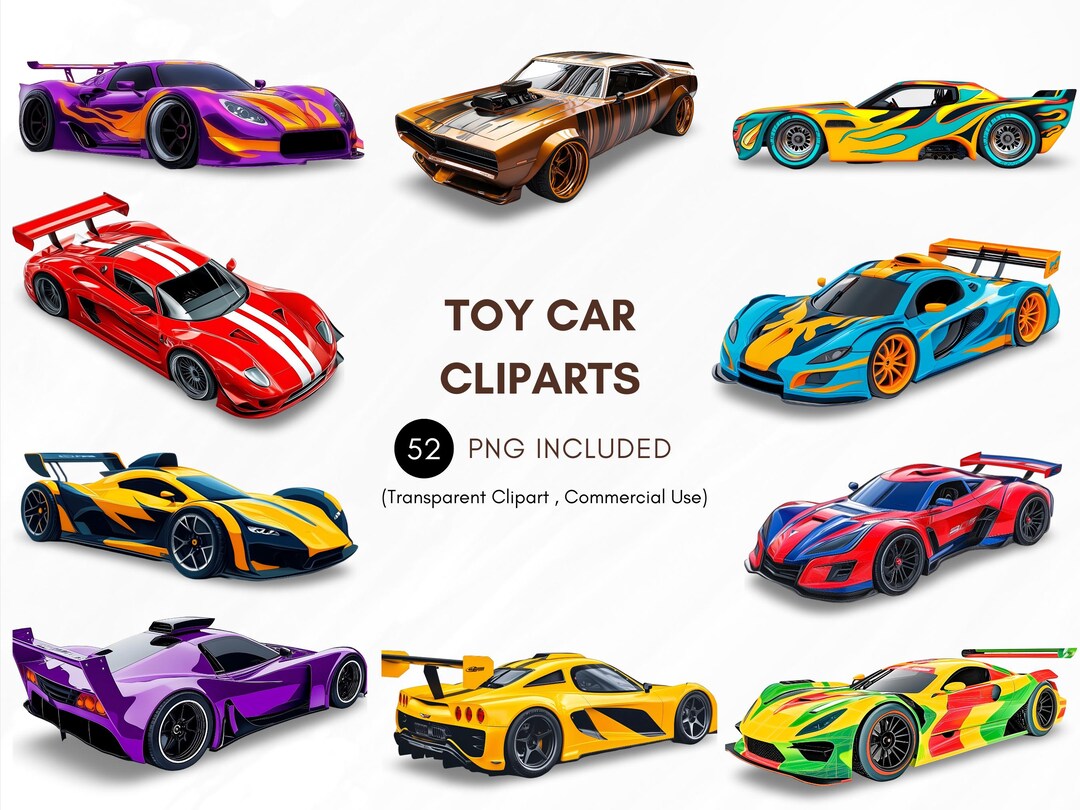50 Toy Car PNG Clipart Bundle - Digital Vehicle Graphics, Kids Party ...