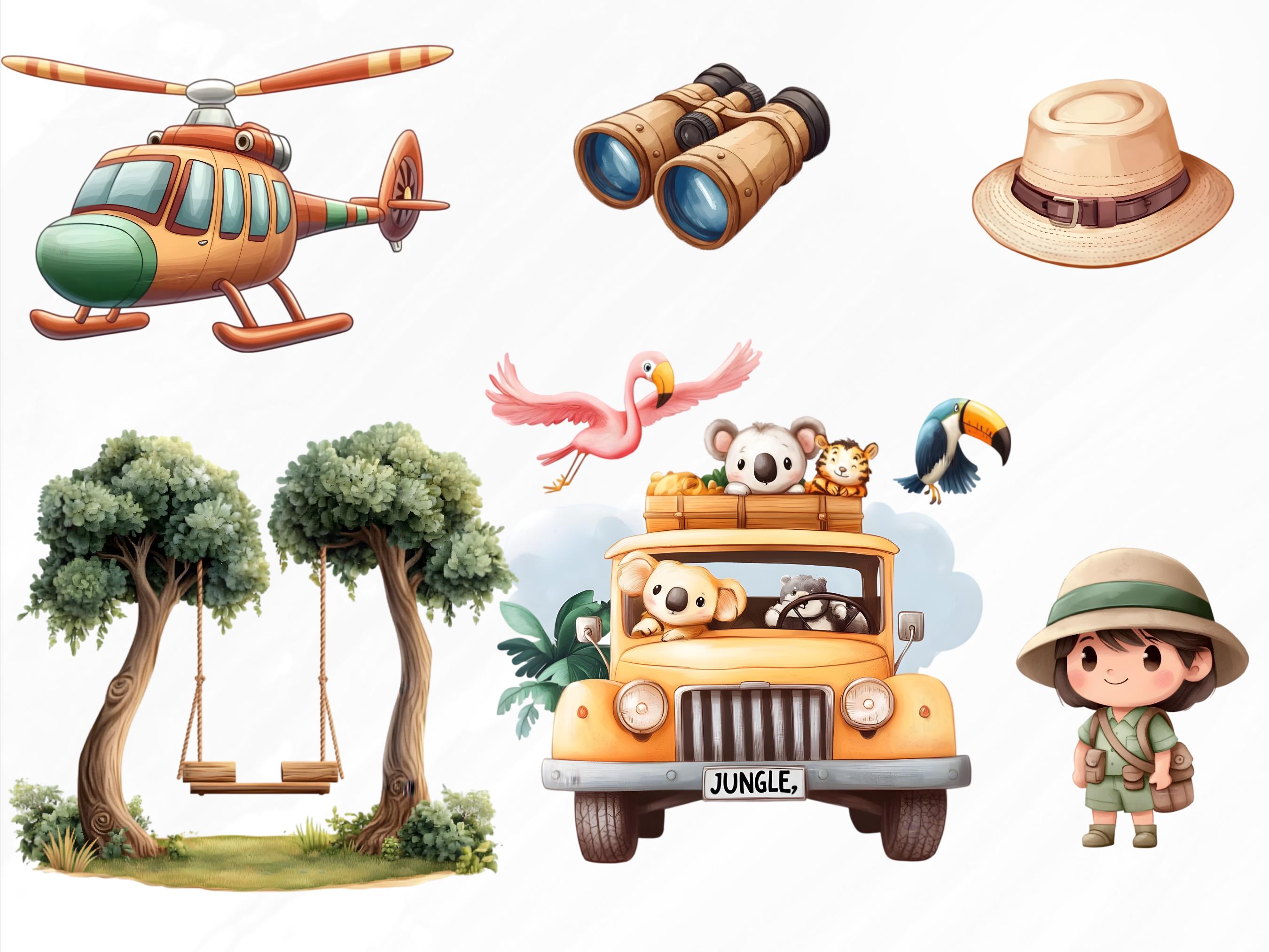 Jungle Adventure Clipart Bundle, Watercolor Animals PNG, Safari Nursery ...