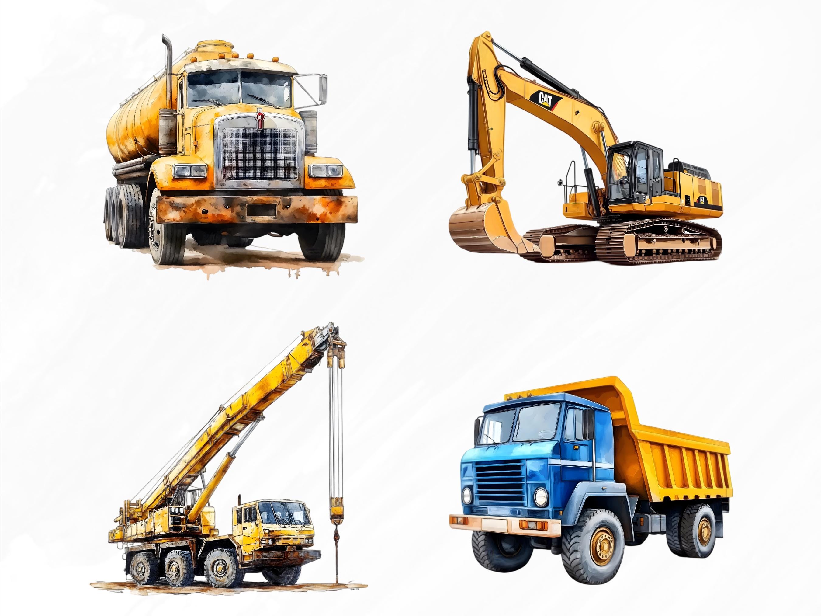 Construction Vehicles Clipart Bundle, Yellow Bulldozer, Dump Truck ...