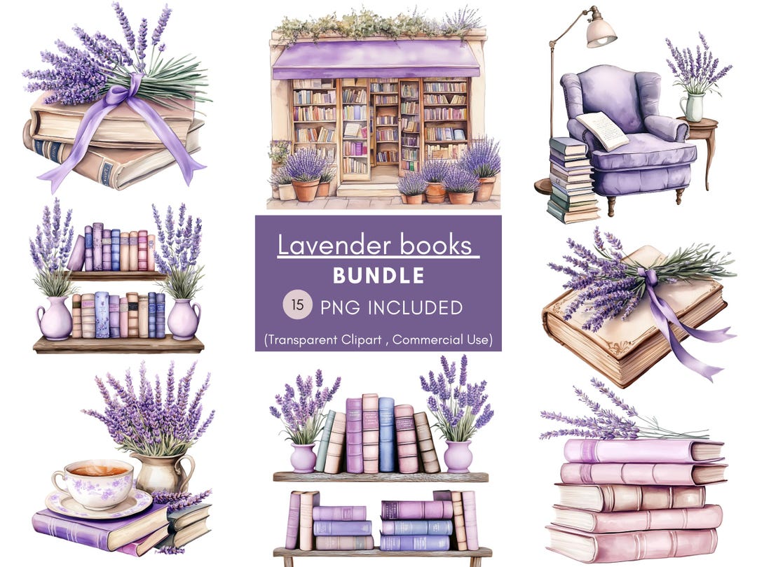 15 Lavender Books Clipart Bundle - High-resolution Digital Graphics for ...