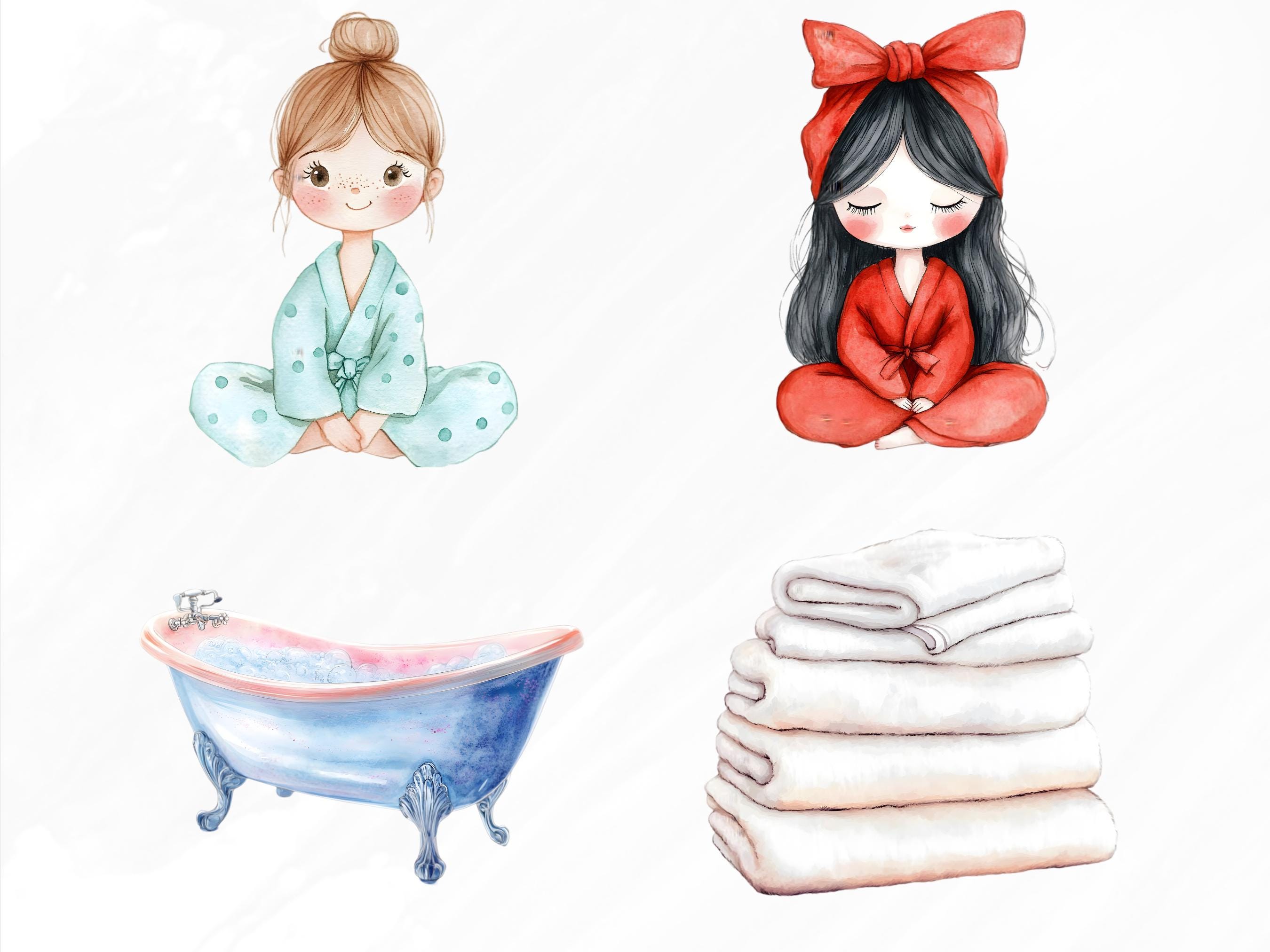 Spa Party Watercolor Clipart, Relaxing Spa Day Illustrations, Self-care ...