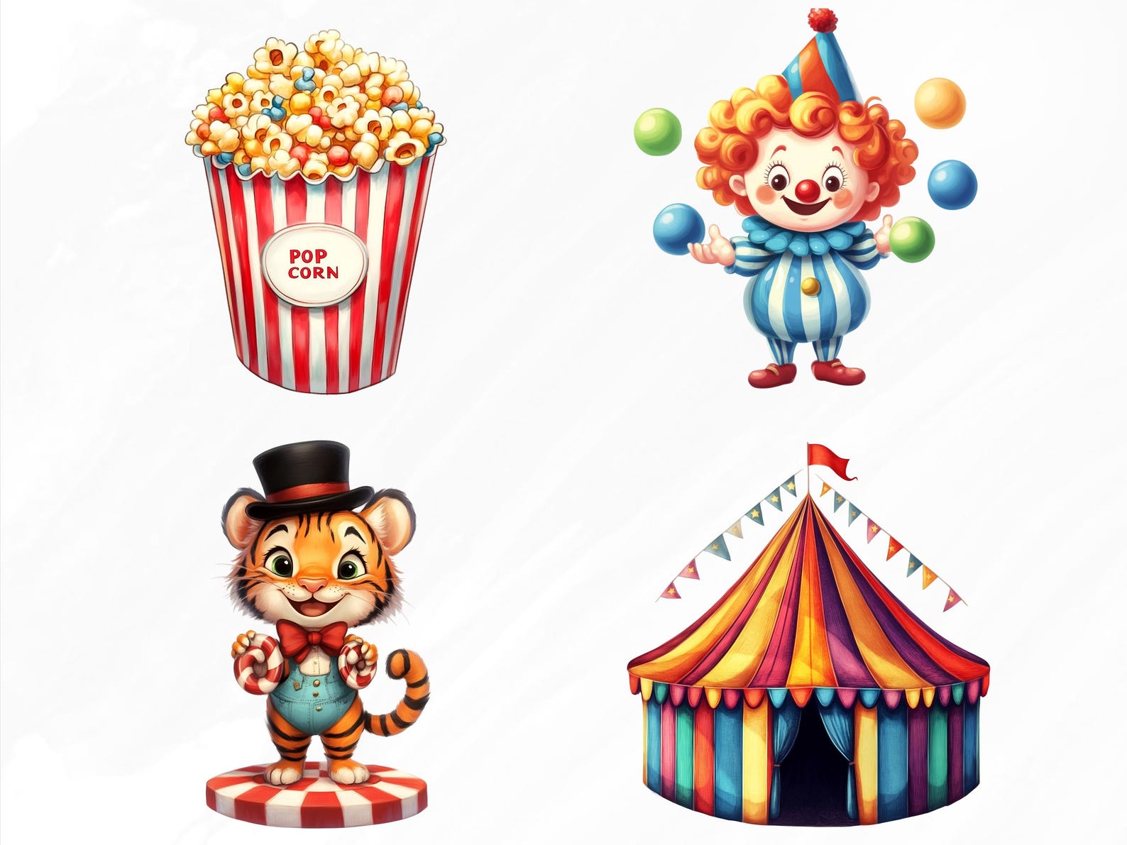 Circus Clipart Bundle, Cute Carnival Pngs With Animals Clowns, 75 ...