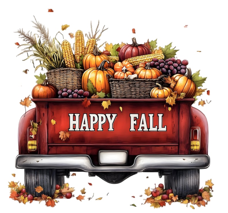 Vintage Green Truck Fall Harvest Clipart Bundle, Autumn Farm Truck With ...