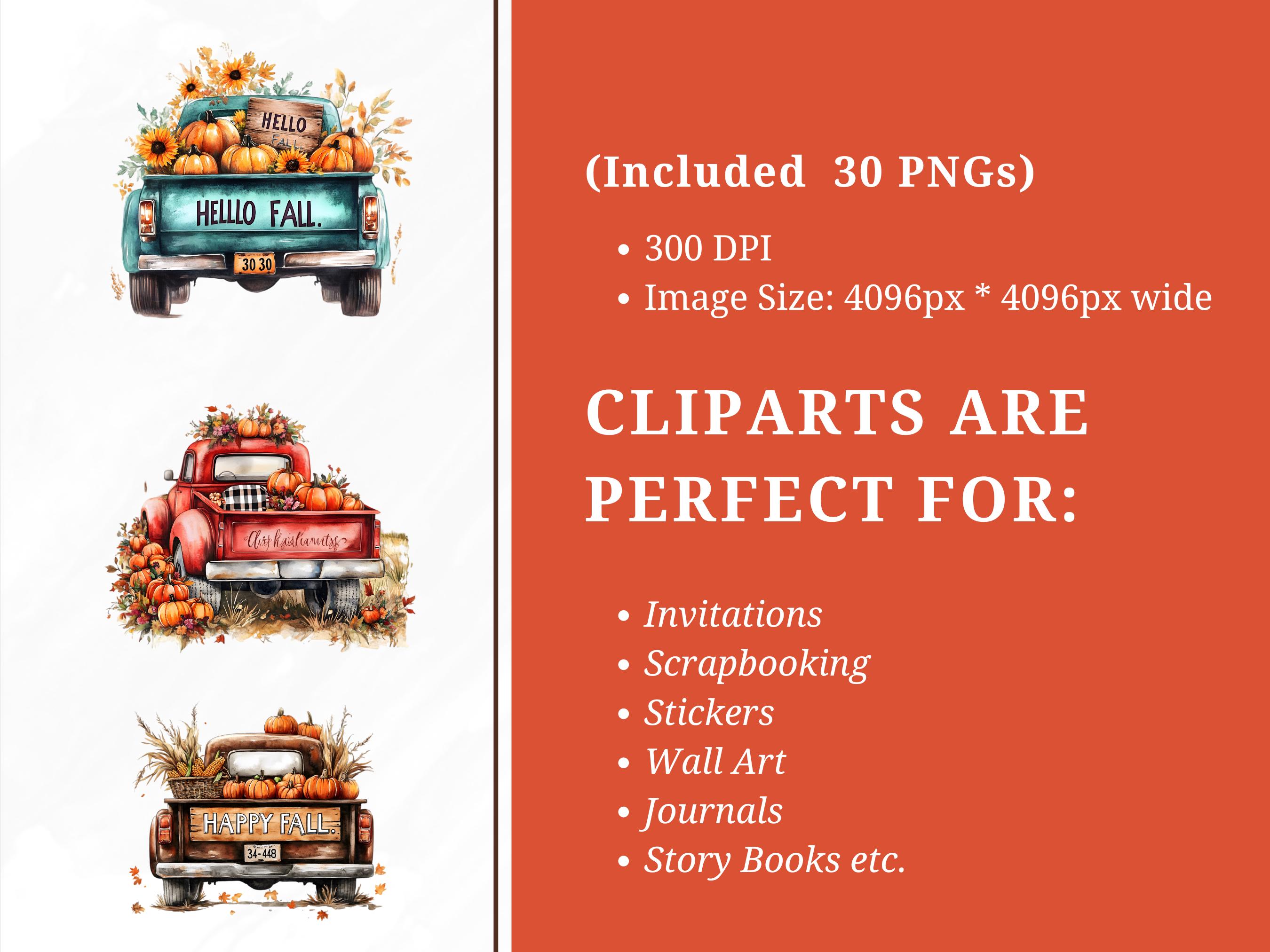 30 Fall Truck Clipart Bundle | Pumpkin & Sunflower Vintage Trucks ...