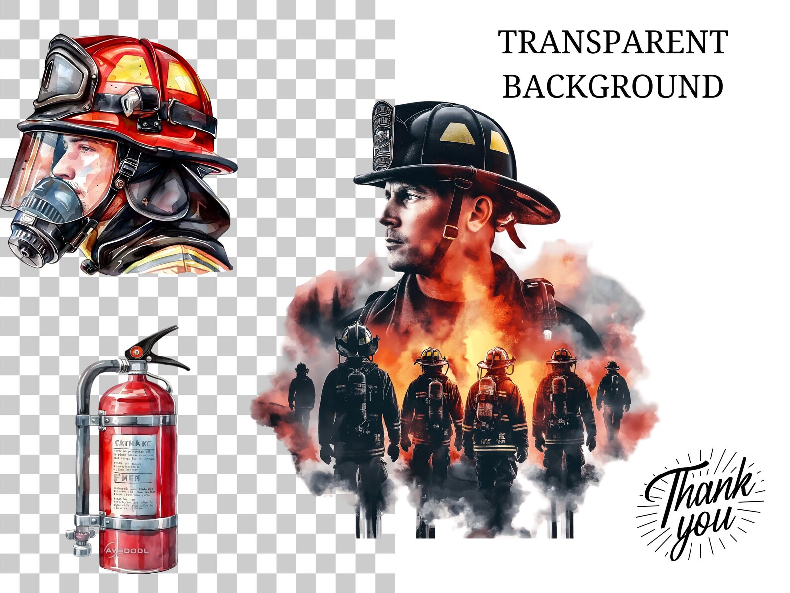 Firefighters Clipart Bundle, Watercolor Fire Graphics, Fireman Clipart ...