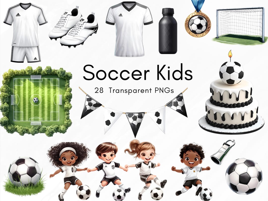 Soccer Kids Clipart Bundle, 28 PNG Files, Cute Boy & Girl Soccer ...