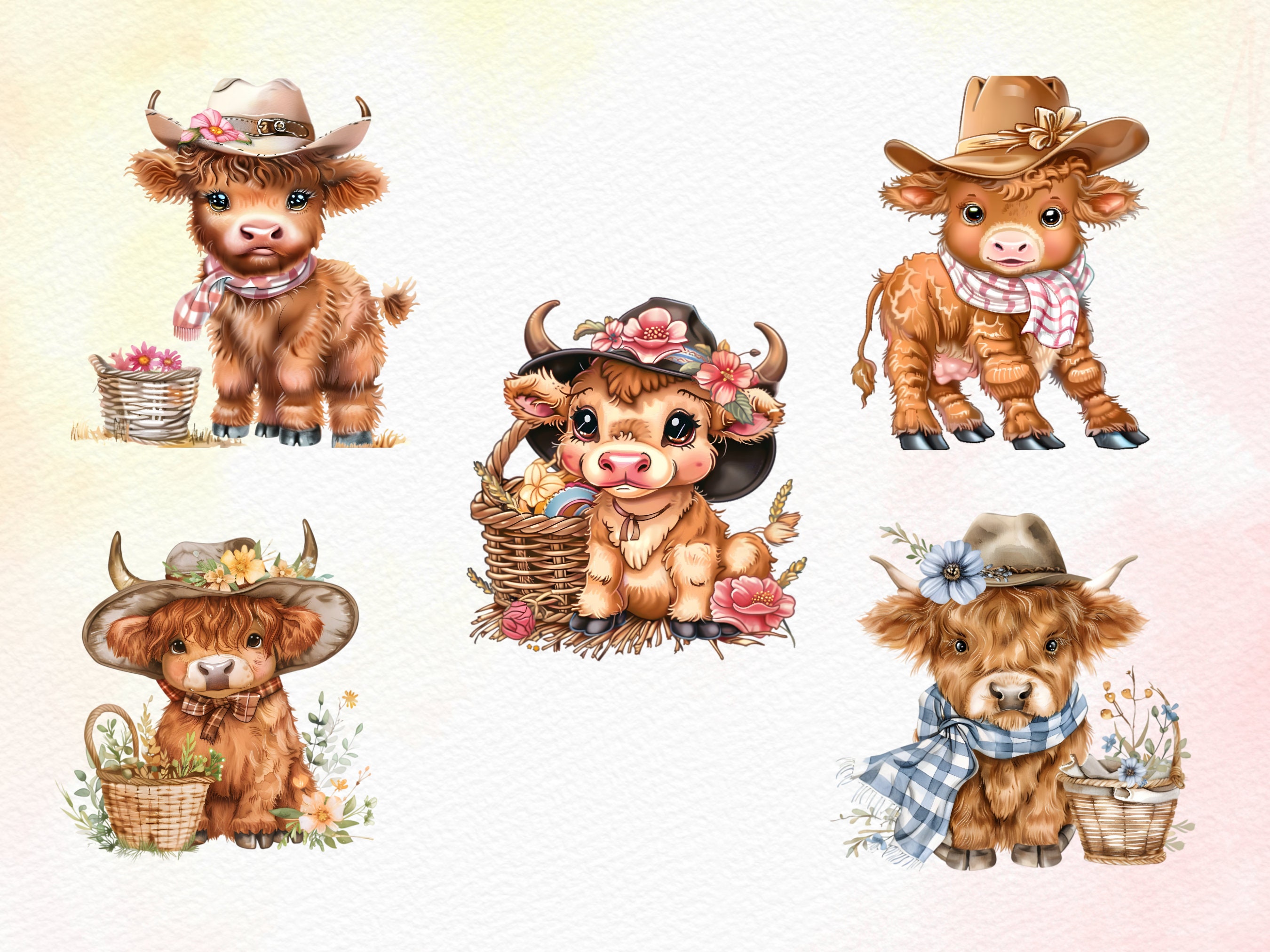 Baby Highland Cow Clipart, Baby Animals Clipart, Highland Cattles, Cute ...