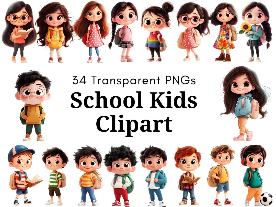 School Kids Clipart Bundle, Cute Children PNG, Student Illustrations ...