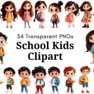 School Kids Clipart Bundle, Cute Children PNG, Student Illustrations ...
