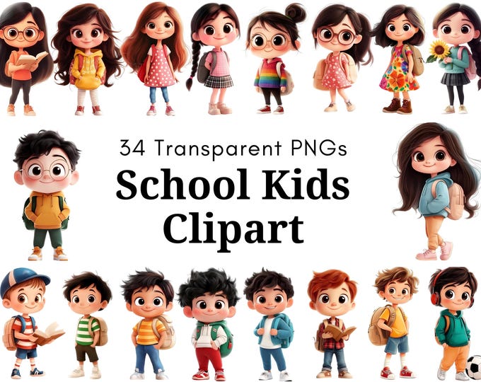 Cartoon Multiethnic School Children Clip Art, Anime Kids Characters ...