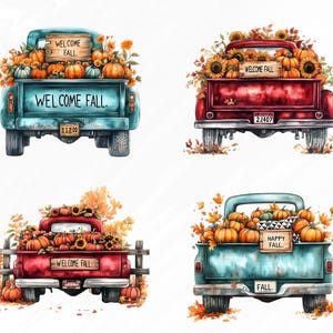 30 Fall Truck Clipart Bundle | Pumpkin & Sunflower Vintage Trucks ...