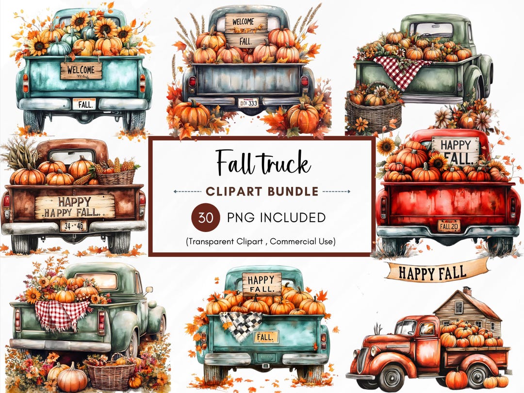 30 Fall Truck Clipart Bundle | Pumpkin & Sunflower Vintage Trucks ...