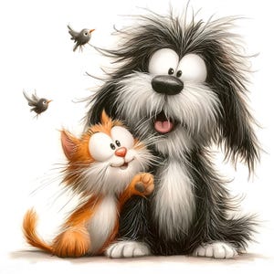 20 Quirky Friendship Clipart, Funny Dog Cat PNG, Quirky Animal ...