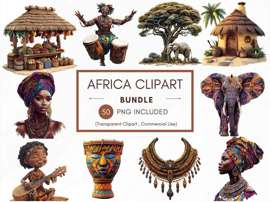 50 African Clipart Bundle Pngs, African Woman Clipart, Tribal Elements ...