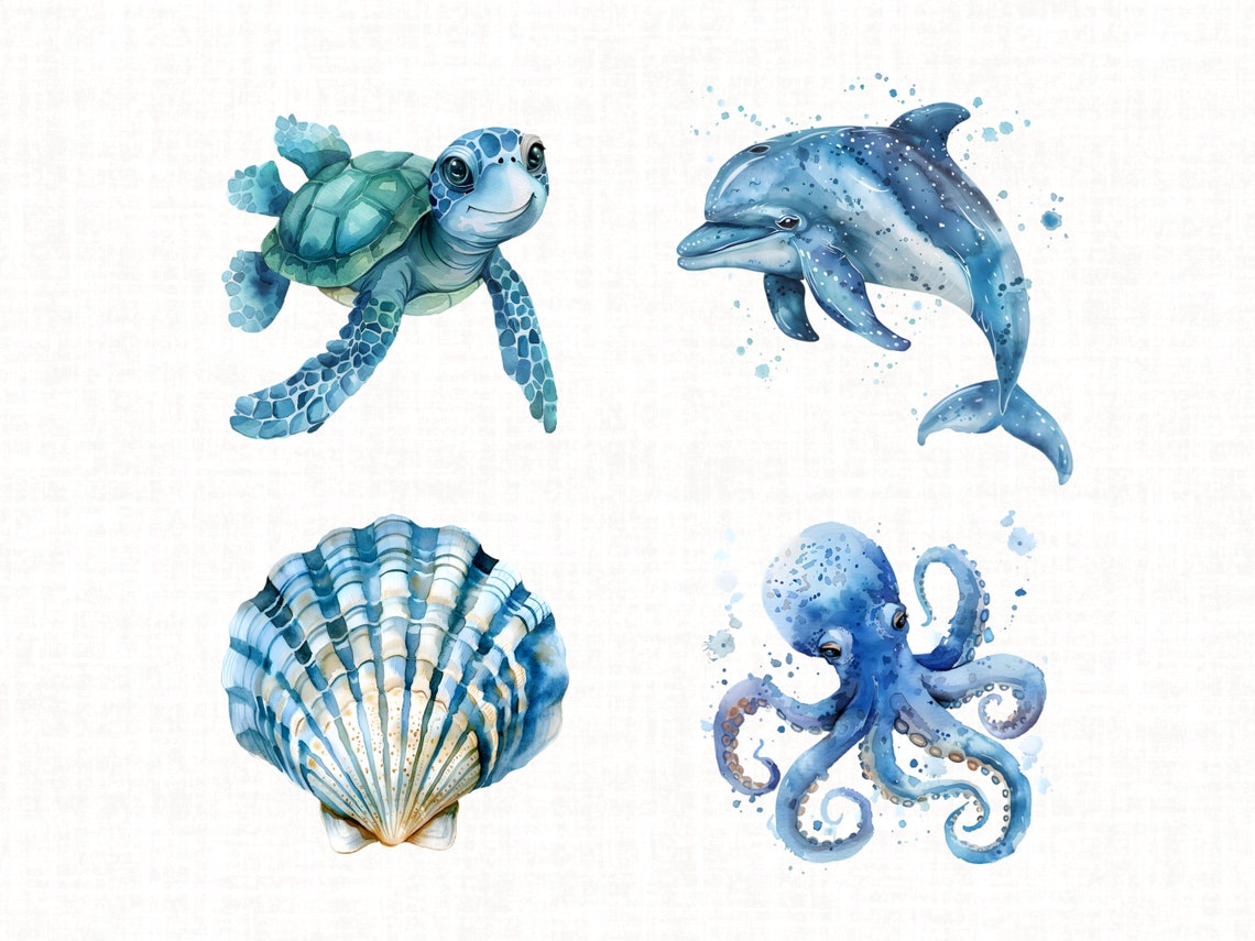 Under the Sea Clipart Bundle, Cute Sea Animals PNG, Ocean Sea Animals ...