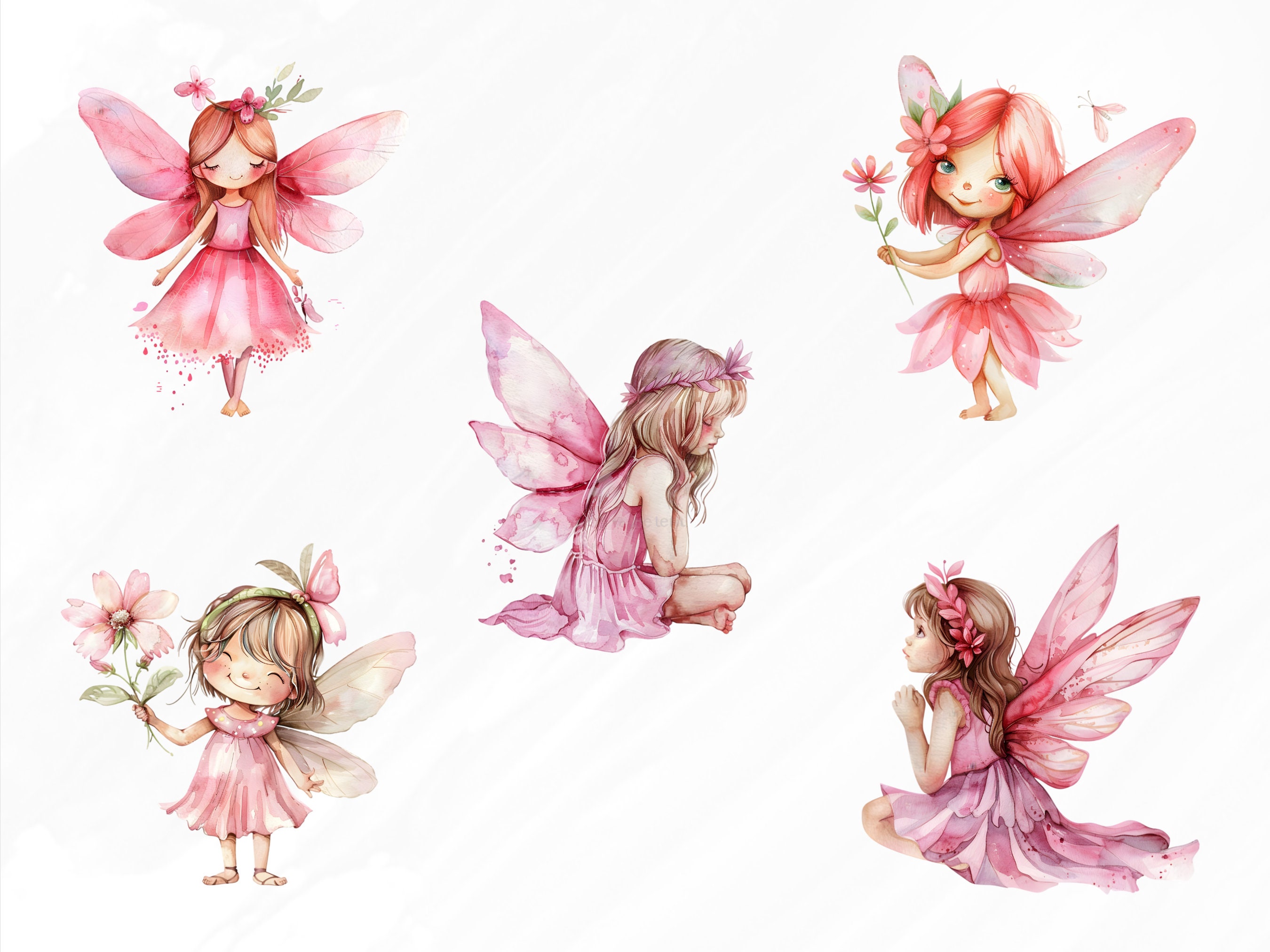 Watercolor Fairy Garden Clipart, Pink Fairy PNG, Mushroom Clipart, 30 ...