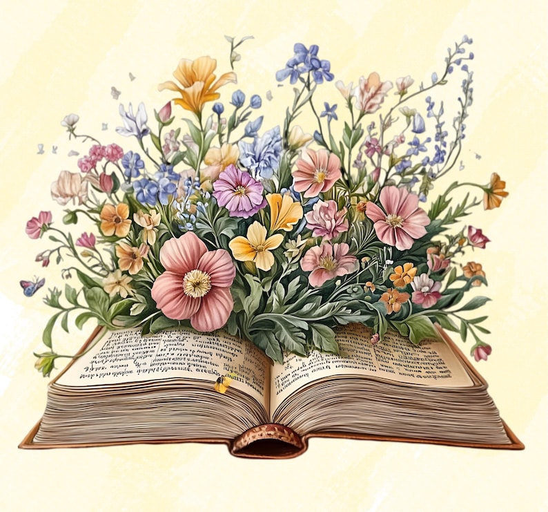 Floral Books Clipart Bundle, Vintage Book Illustrations With ...