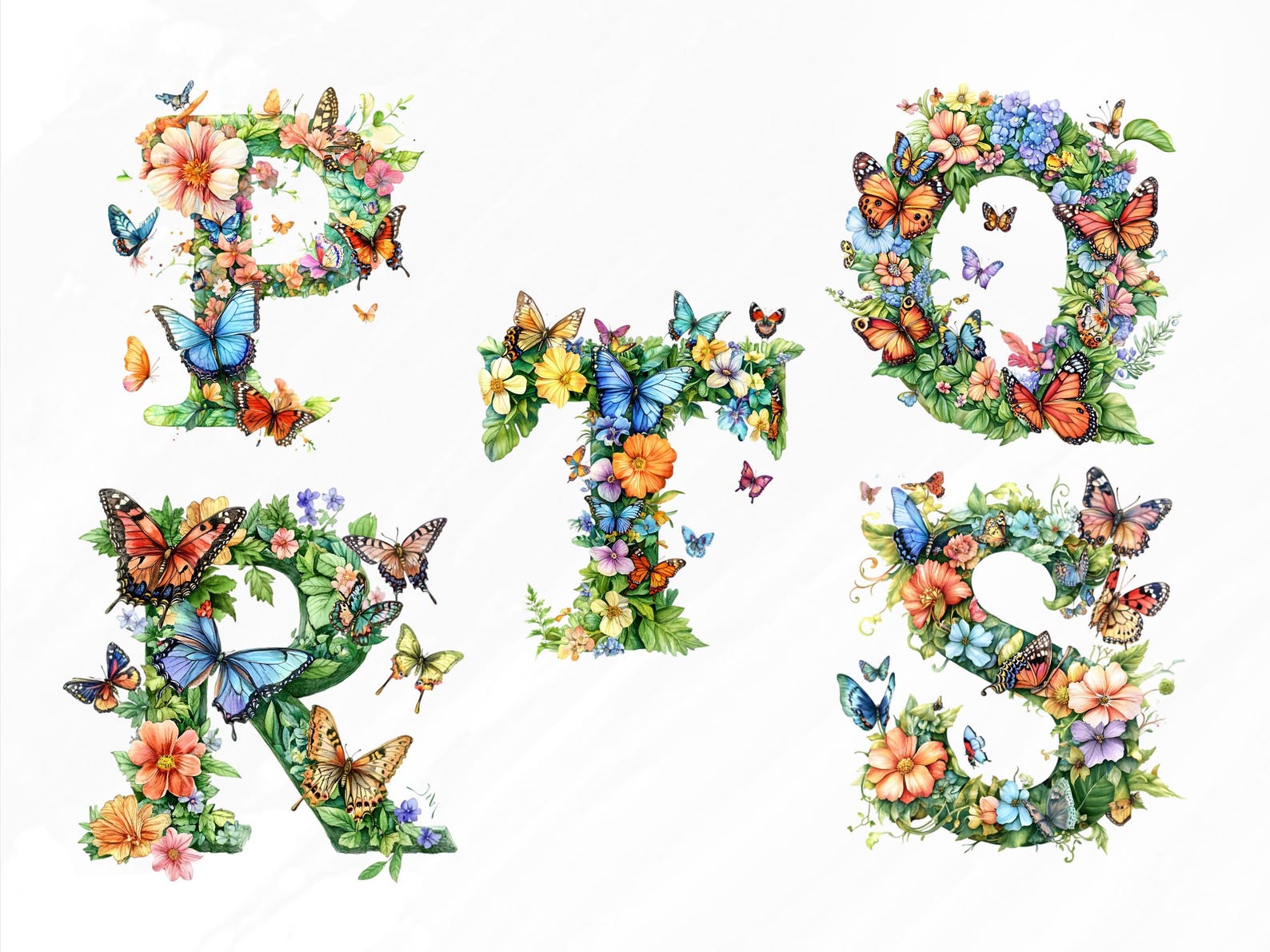 Watercolor Spring Floral Alphabet Clipart PNG, Flowers Clipart PNG ...