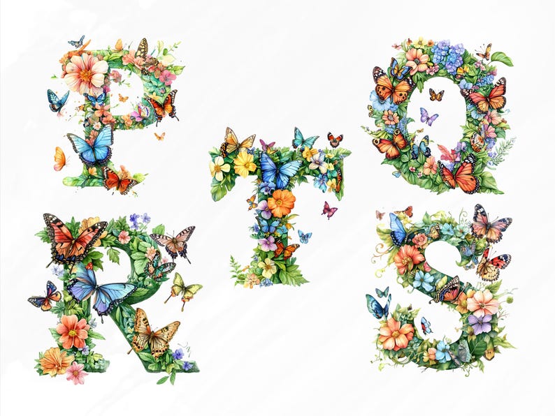 Watercolor Spring Floral Alphabet Clipart PNG, Flowers Clipart PNG ...