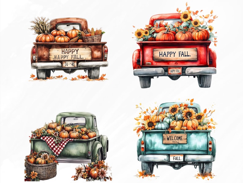 30 Fall Truck Clipart Bundle | Pumpkin & Sunflower Vintage Trucks ...