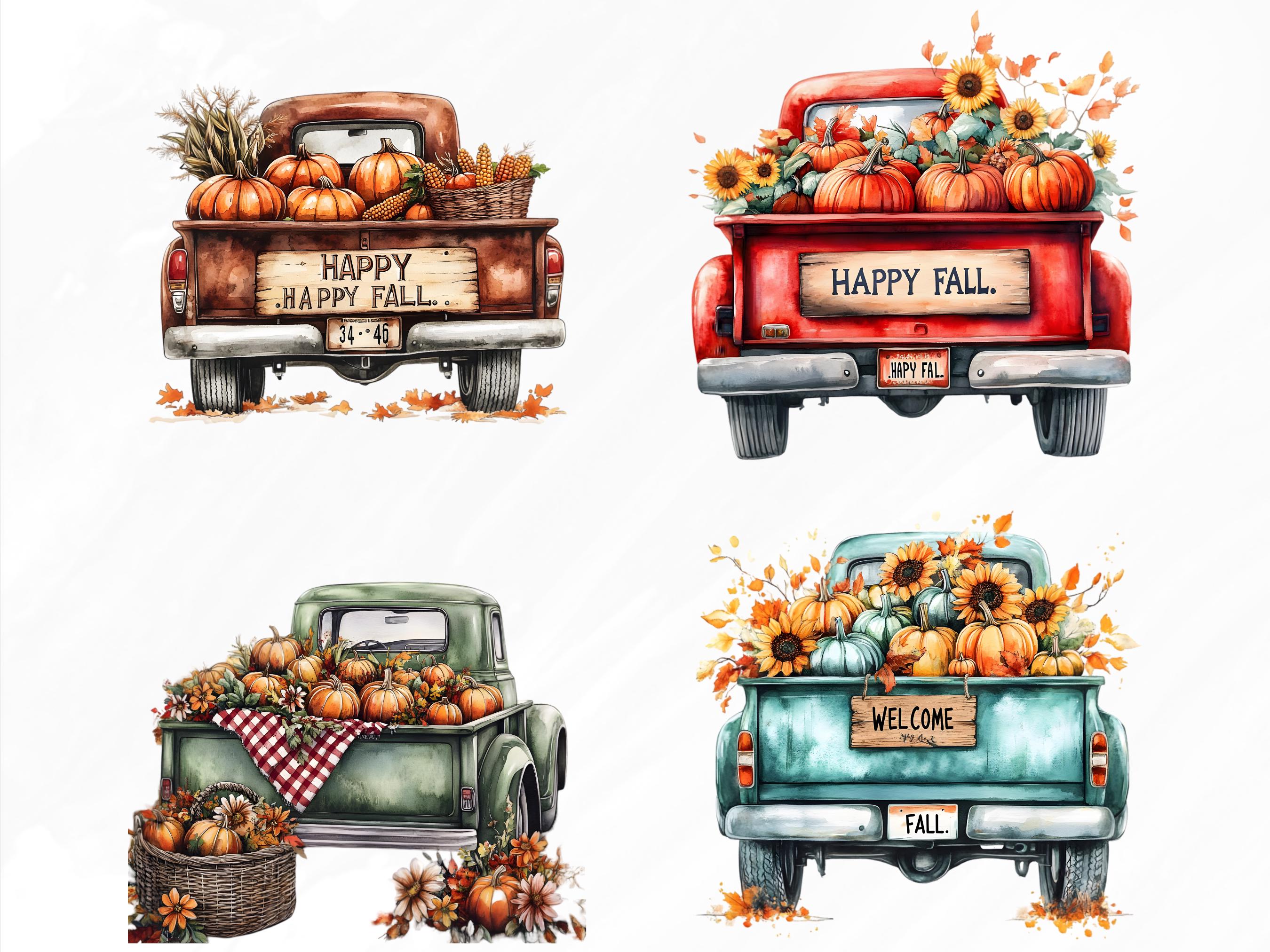 30 Fall Truck Clipart Bundle | Pumpkin & Sunflower Vintage Trucks ...
