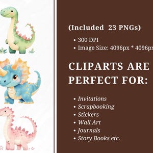 Watercolor Cartoon Dinosaur Clipart, 30 PNG Baby Dinosaur Clipart, Dino ...