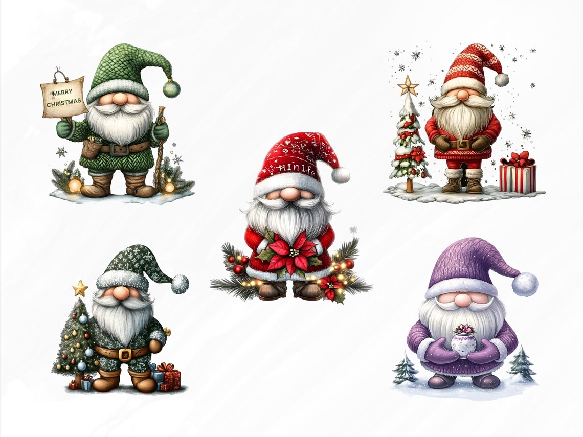 25 Watercolor Gnome Bundle Clipart PNG, Christmas Gnomes Clip Art ...