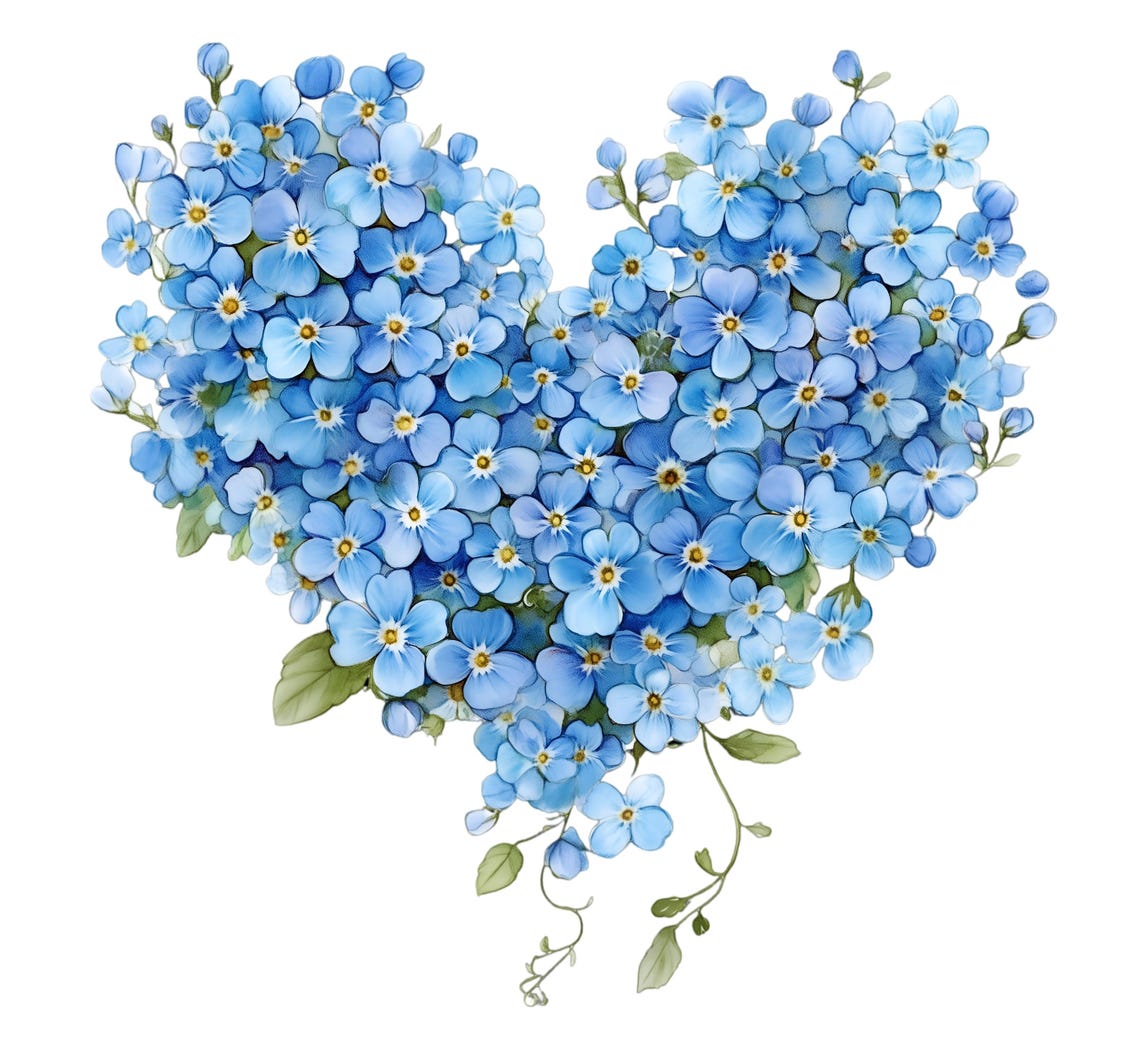 Forget Me Not Heart Clipart | 15 Blue Floral Pngs | Watercolor Flowers ...