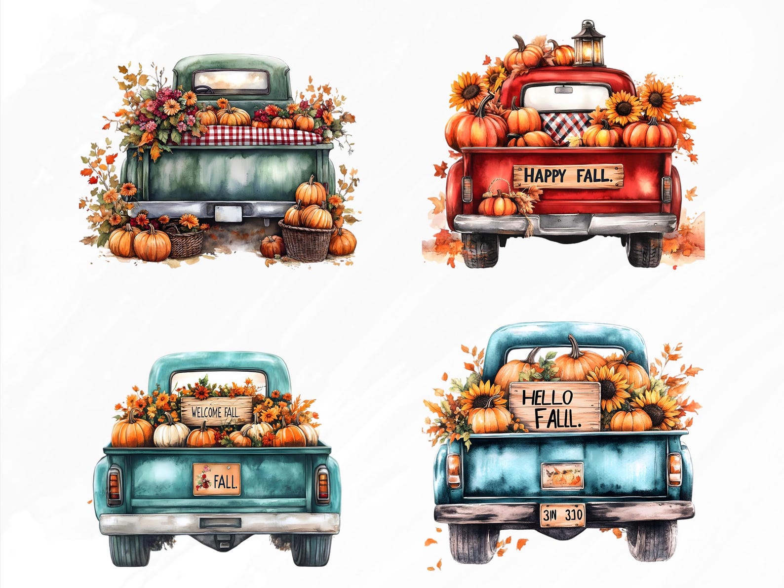 30 Fall Truck Clipart Bundle | Pumpkin & Sunflower Vintage Trucks ...