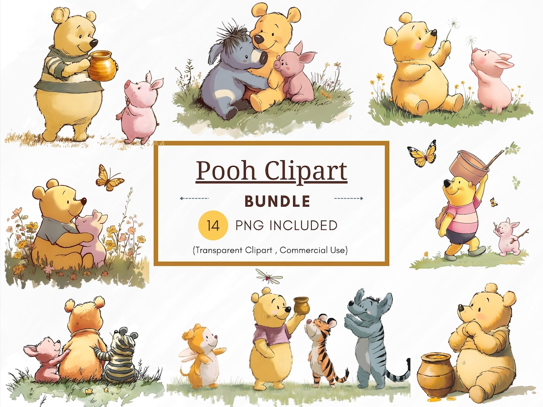 Classic Winnie the Pooh and Friends Clipart, 14 Clipart Bundle PNG ...