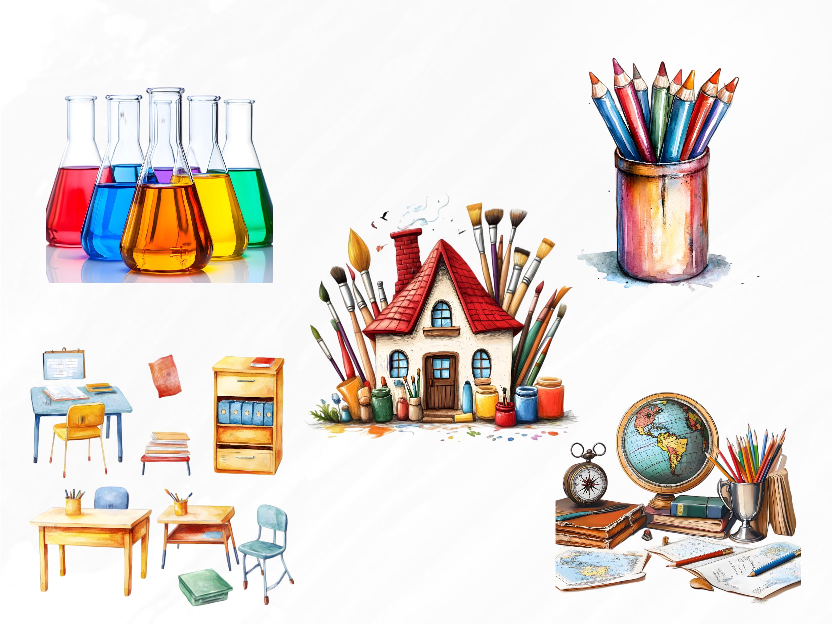 School Clipart Set, School Supplies Clipart Set, Art Supplies Clipart ...