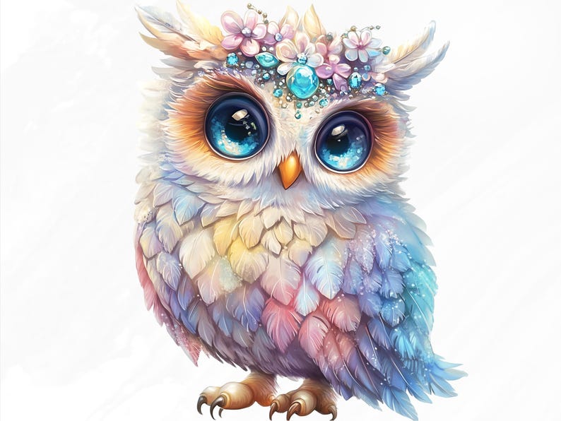 Cute Owl Clipart Bundle, Watercolor Floral Owls PNG, Baby Owl Clip Art ...