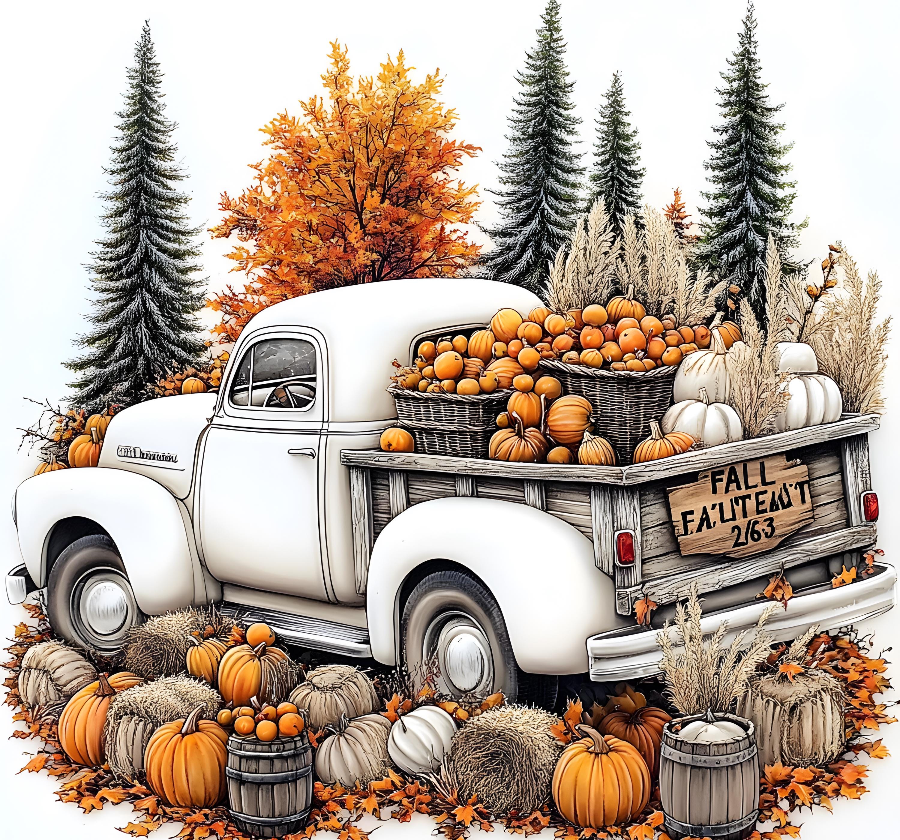 25 Vintage Autumn Truck Clipart Fall Harvest Trucks With Pumpkins ...