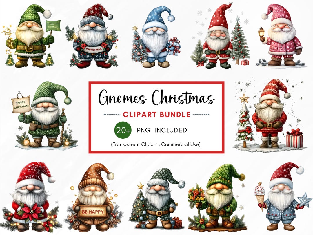 25 Watercolor Gnome Bundle Clipart PNG, Christmas Gnomes Clip Art ...