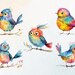 30 Cute Whimsical Bird Clipart, Funny Bird Clipart, Watercolor Clipart ...