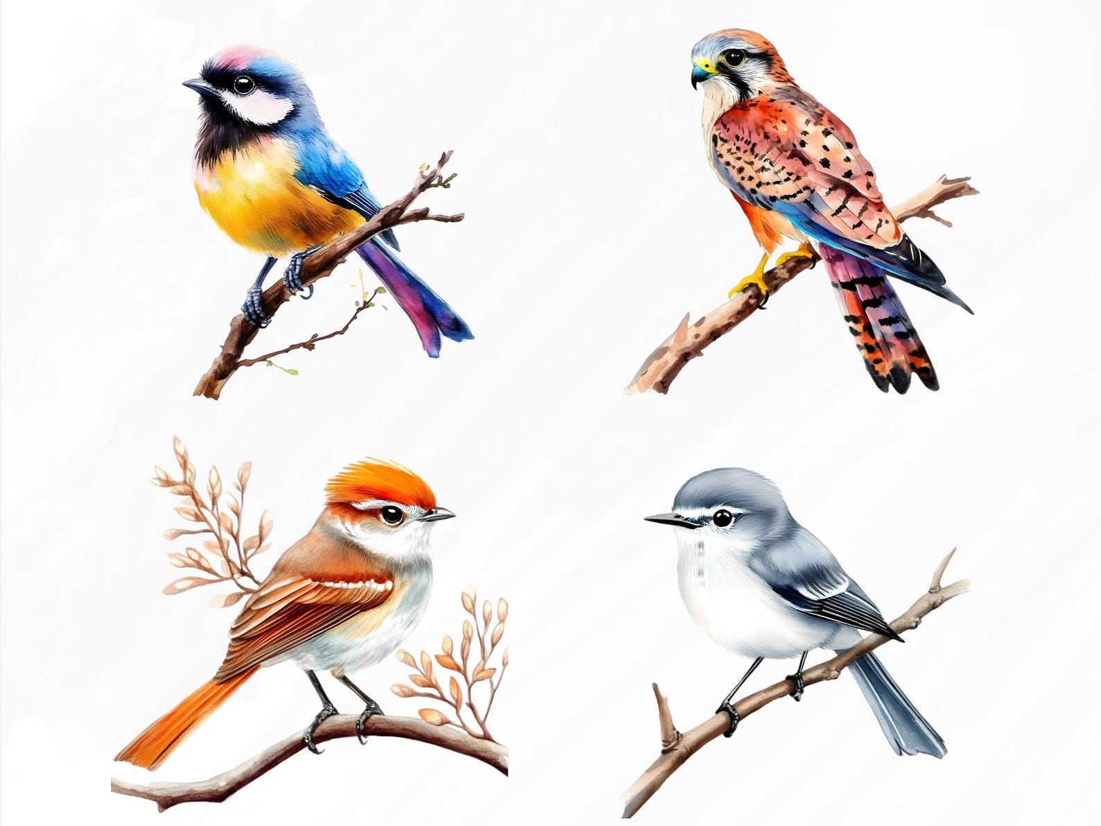 70 Watercolor Birds PNG Clipart Bundle, Vibrant Watercolor Bird ...