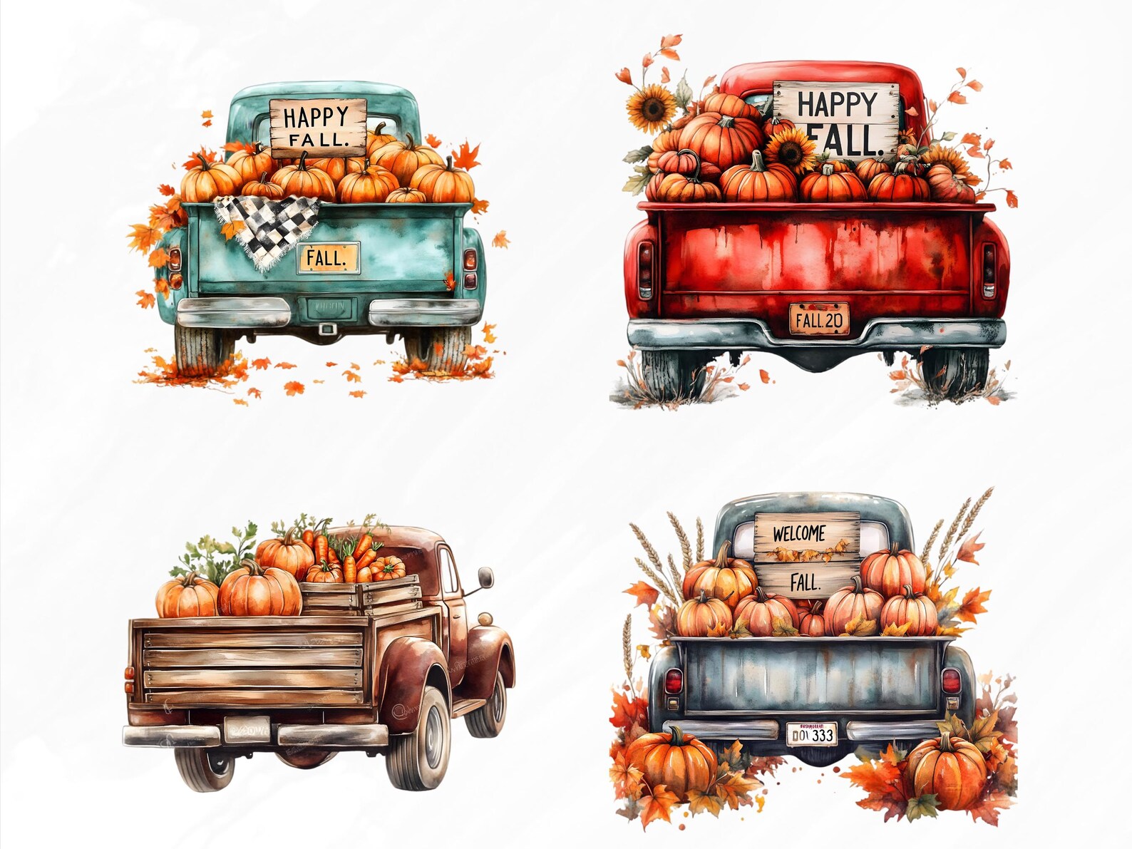 30 Fall Truck Clipart Bundle | Pumpkin & Sunflower Vintage Trucks ...