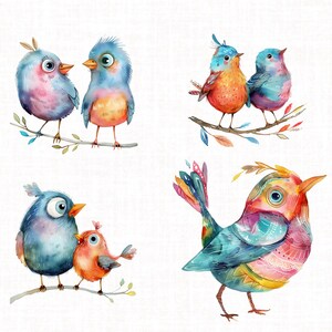 30 Cute Whimsical Bird Clipart, Funny Bird Clipart, Watercolor Clipart ...
