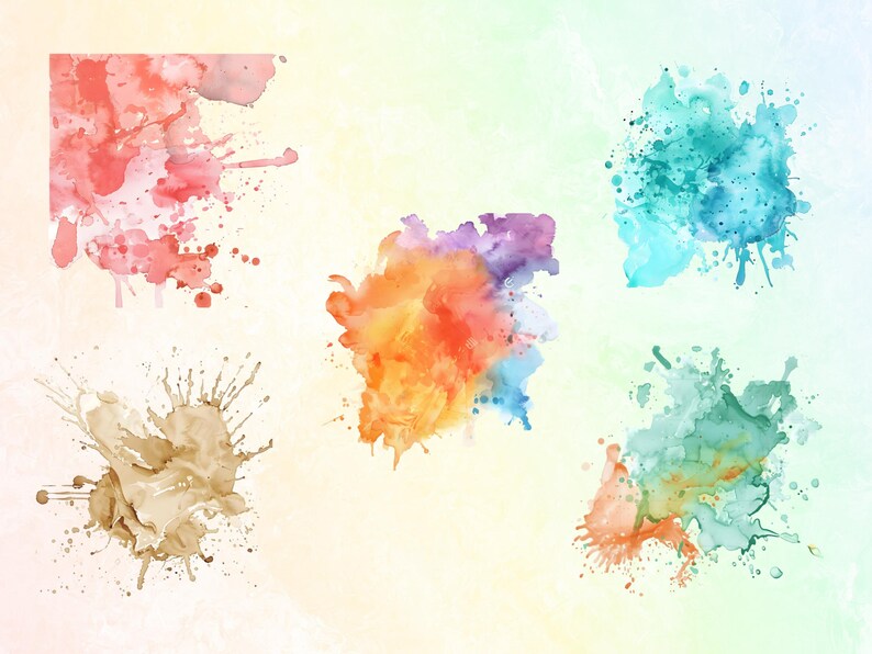 30 Watercolor Color Splash Clipart PNG, Paint Splatter Clipart, Alcohol ...